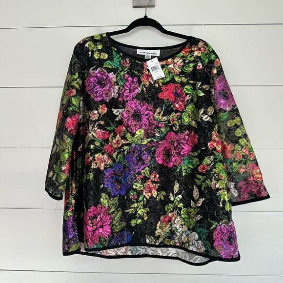 Caroline Rose | Tops | Caroline Rose Womens Xlp Floral Silk Blouse Top ...